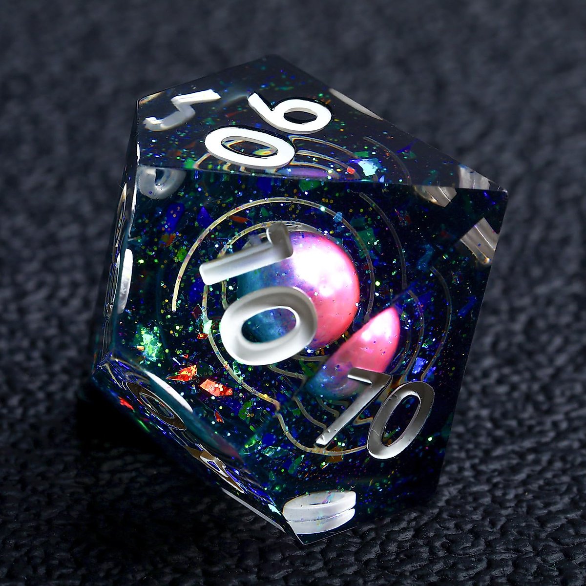AUSPDICE DND Dice Set Handcrafted Designer 7-Die Polyhedral RPG Dice with Sharp Edges and Beautiful Inclusions for Aesthetic Conscious Tabletop RPG Player Galaxy Series (Dark Color)