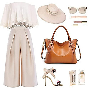 Kattee Women's Genuine Leather Handbags Shoulder Tote Organizer Top Handles Crossbody Bag Satchel Designer Purse Large Capacity (X-Large, Sorrel)