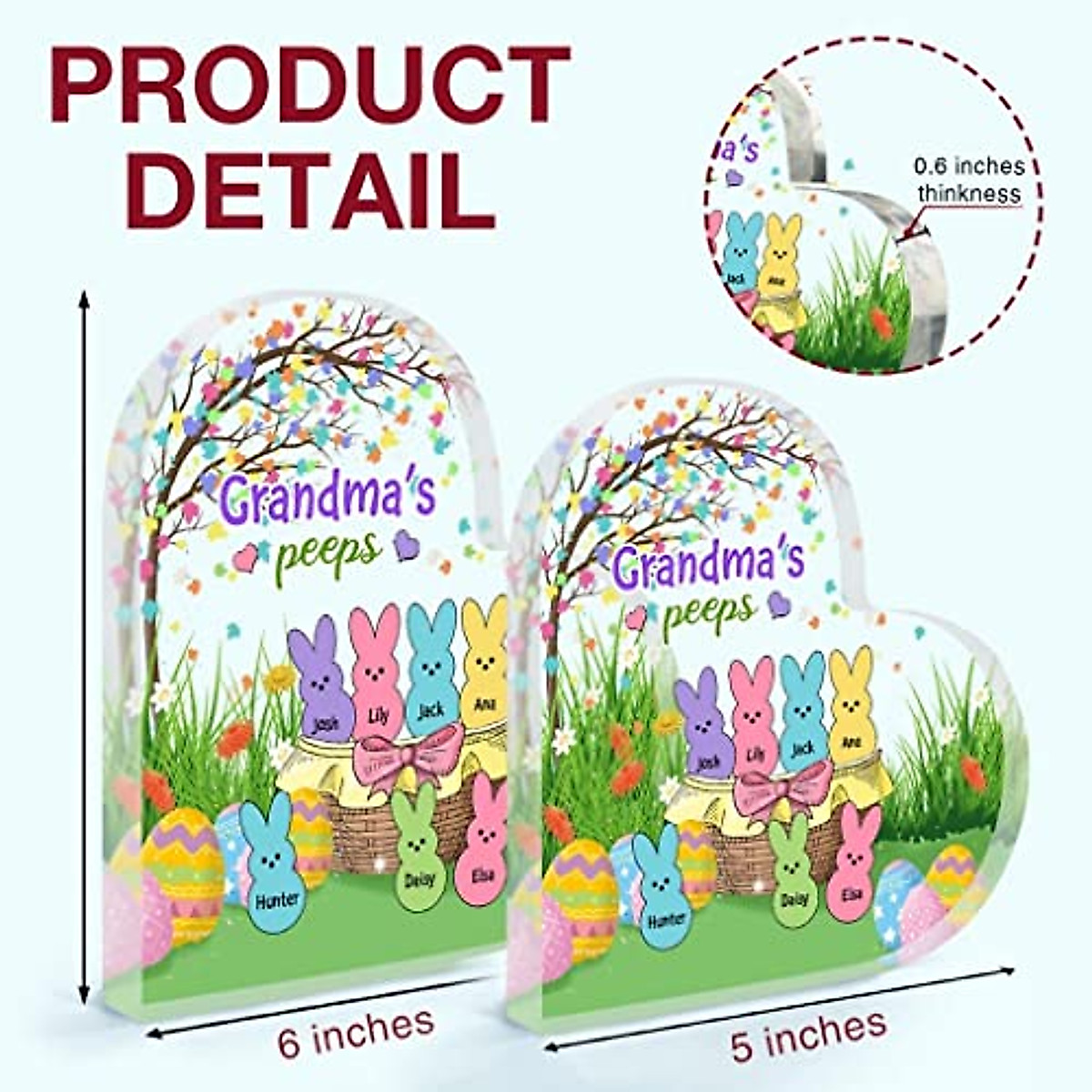 Nazenti Personalized Easter Grandma Peeps Acrylic Plaque, Easter Day Decor, Custom Easter Gifts with Names, Mimi Peeps Bunnies, Nana Peeps, Gigi Peeps, Grandma Mom Gifts, Mothers Day Gift for Women