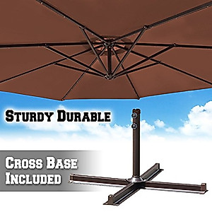 Strong Camel 9' Cantilever 40 Led Light Patio Umbrella Outdoor Garden Aluminium Market (Brown)