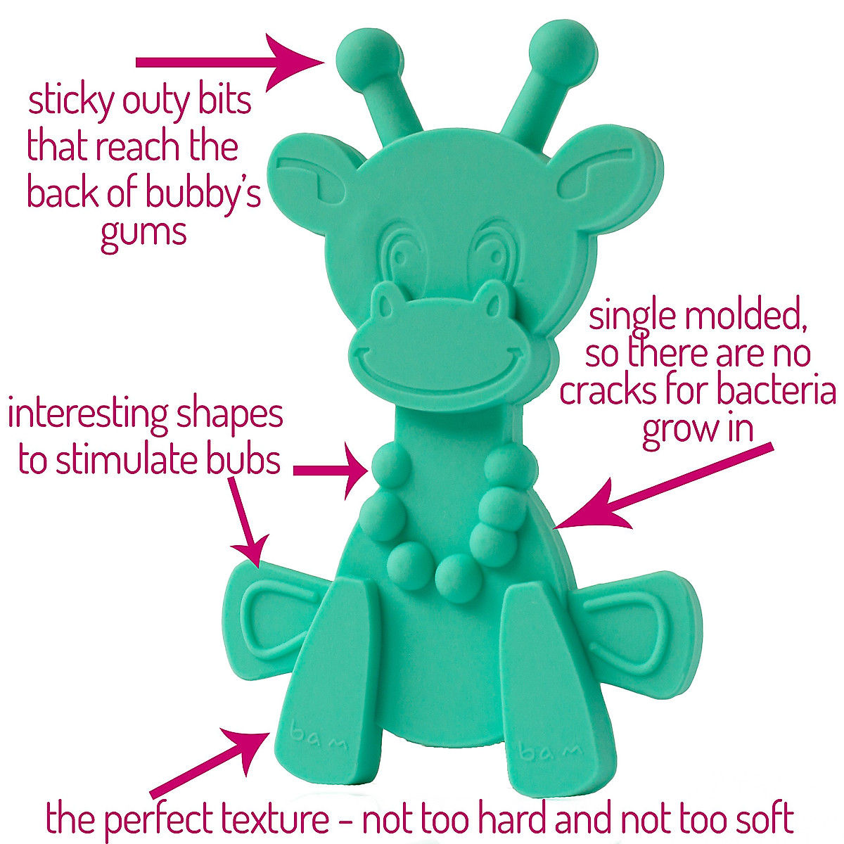 Baby Teething Toy Extraordinaire - Little Bambam Giraffe Teether Toys by Bambeado. Toy for Natural Teething Comfort and for Sore Gums - Baby Christmas Gifts- Turquoise