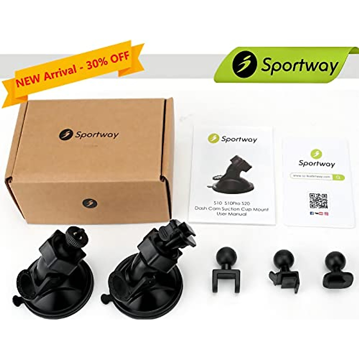 Sportway S20 Suction Cup Dash Cam Mount Holder with 5+pcs Joints for Rove APEMAN CHORTAU Roav Nexar iiwey YI Z-Edge Old Shark KDLINKS Falcon Zero... Most Car Dash Cameras