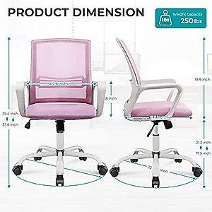 Office Chair Desk Chair Home Office Computer Chair with Wheels Mesh Office Chair with Lumbar Support, Mid Back Ergonomic Office Desk Chair with Armrests Adjustable Work Chairs, Pink