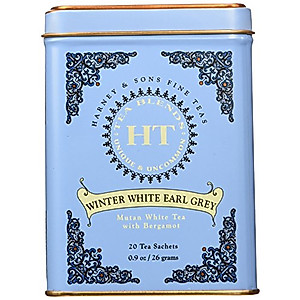 Harney & Son's Mothers Day Winter White Earl Grey Tea (20 Sachets, 1.4oz Tin) - Chinese White Tea Blended with Natural Lemony Bergamot - Caffeinated, Light Bodied Brew - Comes in Decorative Tin