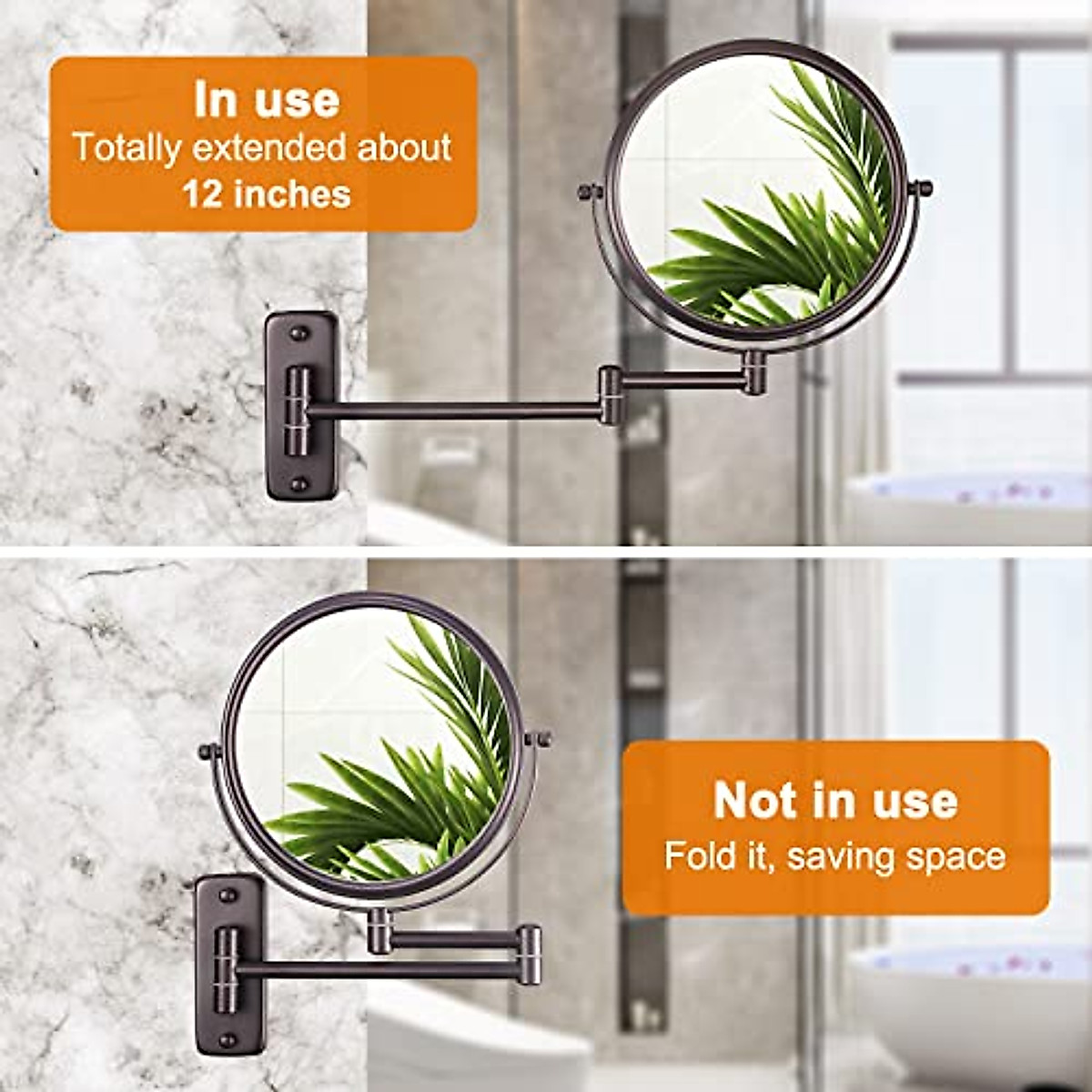DECLUTTR Wall Mounted Makeup Mirror, 1X/7X Magnifying Mirror, 360° Swivel Double Sided Extendable Bathroom Mirror for Shaving, Bronze