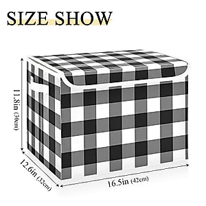 Black White Buffalo Plaid Storage Bins with Lids Storage Containers Cubes Box Collapsible Closet Organizer Fabric Storage Basket for Bedroom Clothes Shelves Office Nursery Gifts Home Decor