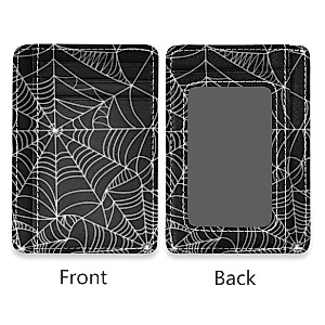 susiyo White Spider Web Slim Minimalist Wallets Rfid Blocking Card Wallets PU Leather Front Pocket Wallets for Men and Women