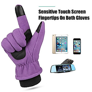 OZERO Winter Waterproof Gloves for Men: Women Gloves for Running Touchscreen - XS Size & Purple