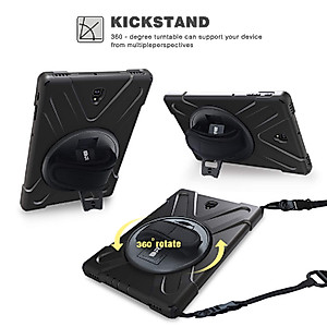 BRAECN for Galaxy Tab S4 10.5" Case,Heavy Duty Shock-Proof Case with 360 Degree Kickstand/Hand Strap and Carrying Shoulder Strap for Samsung Galaxy Tab S4 10.5 inch 2018 SM-T830/T835/T837(Black)