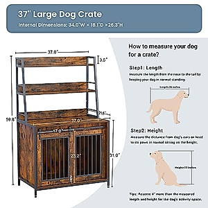 Lyromix 37'' Dog Crate Furniture with Shelves for Small to Medium Pets, Wooden Cage End Table Side Table, Heavy Duty Indoor Puppy Kennel with Sliding Door, Brown