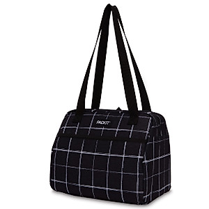 PackIt Freezable Hampton Lunch Bag, Black Grid, Built with EcoFreeze Technology, Collapsible, Reusable, Zip Closure with Front Pocket and Shoulder Straps, Perfect for Tweens and Adults