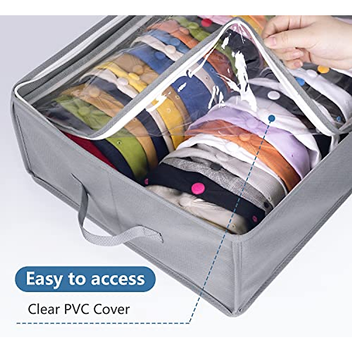 AOODA Large Hat Storage Box for Baseball Caps Organizer, Holds Up to 50 Caps Wide Hat Organizer for Closet with Cardboard, Under Bed Hat Holder, Grey