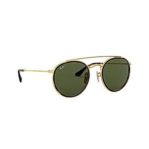 Ray-Ban RB3647N Double Bridge Round Sunglasses, Gold/G-15 Green, 51 mm + 1