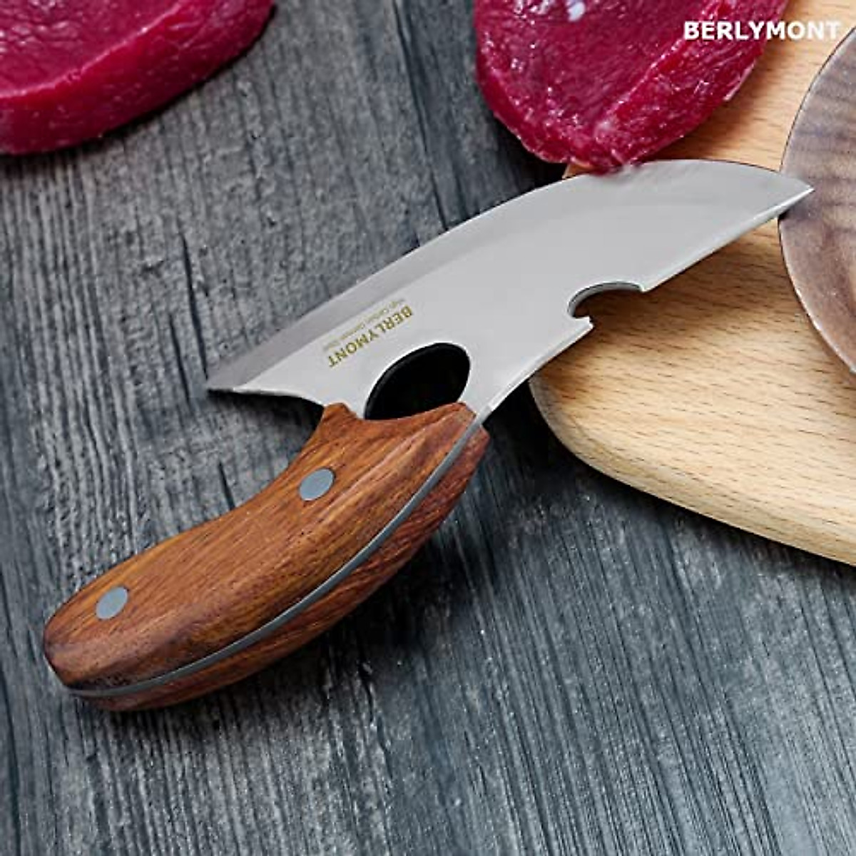 Viking Knife with Sheath Boning Knife Small Meat Knife Full Tang Butcher Knife Portable Outdoor Camping Knife with Bottle Opener & Sharpener Small Portable Knife Mini Cleaver Curved Knife for Camping