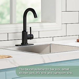 Black Bathroom Faucet, Single Handle Bathroom Sink Faucet Wet Bar Pre-Kitchen RV Small Vanity Faucet with Deck Plate, Supply Hoses and Drain Stopper Psygee