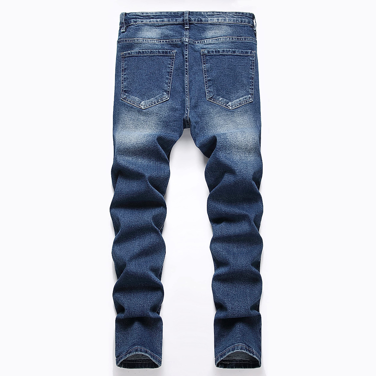 Men's Blue Mid Waist Skinny Fit Stretch Comfy Premium Washed 5-Pockets Fashion Denim Jeans Pants,Y2261,42