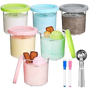 QUSTIOS Ice Cream Pints, 6 Pack Containers with Lids Replacements for Ninja Creami Pints, Compatible with NC301 NC300 NC299AMZ Series Ice Cream Maker, Dishwasher Safe & Leak Proof Creami Containers
