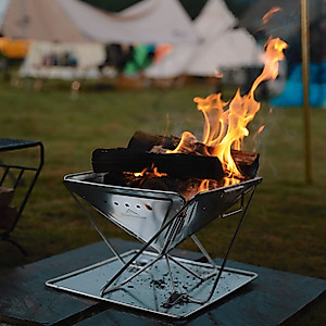 CAMPINGMOON 3-in-1 Portable Stainless Steel Wood Burning Grill and Fire Pit 16x18-inch with Carrying Bag MT-045