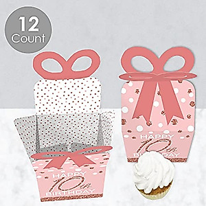 Big Dot of Happiness 10th Pink Rose Gold Birthday - Square Favor Gift Boxes - Happy Birthday Party Bow Boxes - Set of 12