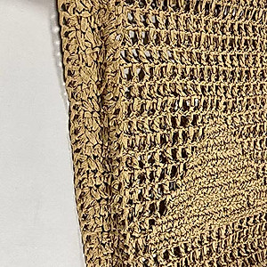 zz.luxi Handmade Straw Bag,Travel Beach Fishing Mesh Bag,Fashion Casual Travel Mesh Beach Tote Womens Hollow Shoulder Handbag Women Gift (Khaki)