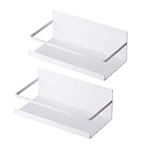 NHZ Magnetic Spice Rack, Magnetic Spice Rack Refrigerator, Magnetic Shelf, Metal Fridge Shelves with Extra Strong Magnets, Magnetic Shelf for Refrigerator, Perfect Space Saving (2 Pack, White)