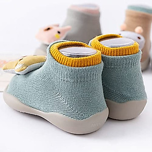 Lykmera Spring Fall Cotton Socks Shoes Infant Toddler Shoes Cartoon Pattern Solid Mesh Breathable Floor School Shoes Socks (Green, 6-12 Months)