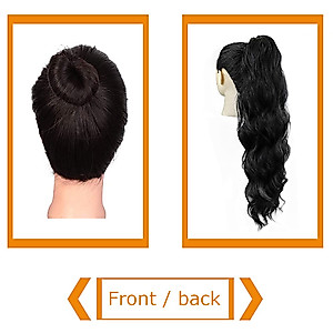 KETHBE 24 Inch Long Body Wave Ponytail hair Extension Synthetic Heat Resistant Wrap Around Drawstring Curly Wavy Ponytail Hairpieces for Women(Black)