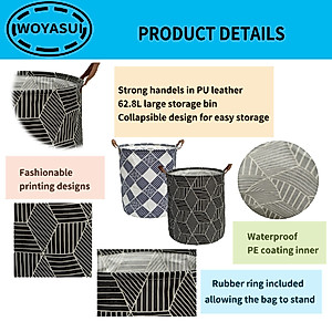 Collapsible Round Storage Bin - WOYASUI Large Laundry Hamper Waterproof Organizer with Handles/Home Decor/Toy Books Holder Clothes Nursery Basket（2 PACKS,Black Geometric & Lucky Clouds）