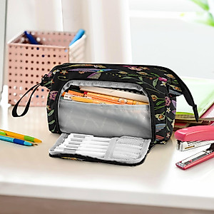 Eionryn Beautiful Hummingbirds Exotic Flowers Pencil Case Big Capacity Pencil Pouch Pen Case Makeup Bag School Office Organizer
