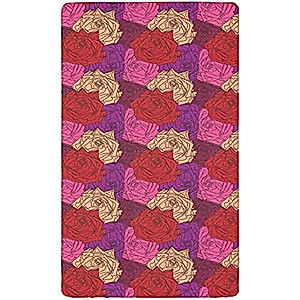 Roses Themed Fitted Crib Sheet,Standard Crib Mattress Fitted Sheet Soft Toddler Mattress Sheet Fitted-Baby Crib Sheets for Girl or Boy,28“ x52“,Multicolor