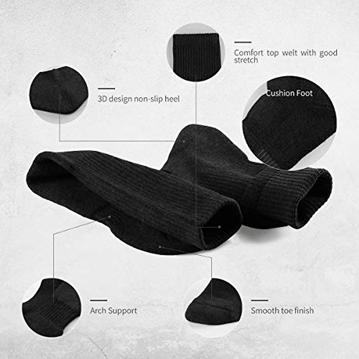 SOX TOWN Unisex Cushioned Crew Training Athletic Socks Men & Women with Combed Cotton Moisture Wicking Breathable Performance(Black L 3P)