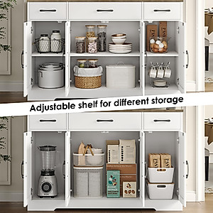 HOSTACK Buffet Cabinet with Drawers, 55" Large Sideboard Buffet Storage Cabinet with Shelves and Doors, Modern Farmhouse Coffee Bar Cabinet Wood Buffet Table for Kitchen, Dining Room, White/Rustic