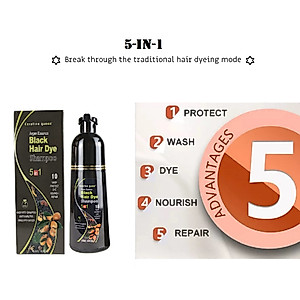 5-in-1 Black hair dye shampoo and conditioner, 420ml, for fast and Perfect coverage and long-lasting natural black color; Black hair dye shampoo for men and women with herbal extract ingredients