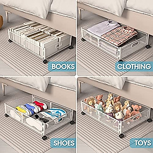 Fabutendus 2 PCS under-bed storage drawer, underbed storage with wheels, under-the-bed storage, Tool-free Assembly Metal Under-Bed Shoe Storage Organizer for Clothes Blankets Shoes Bedding Toys, White
