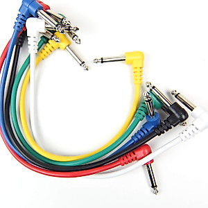 Multi-color 12" Angle to Angle Guitar effect pedal jumper patch cable, Pack of 6