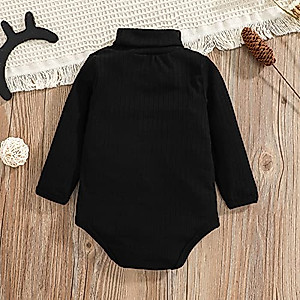 oneflow Newborn Infant Baby Boy Girl Fall Outfit Turtleneck Bodysuit Shirt Long Sleeve Romper Top Basic Solid Warm Clothes (12-18 Months,Black Turtleneck)