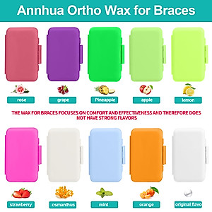 Annhua Orthodontist Wax Brace Wax Flavored 10 Pack, Dental Ortho Dots Wax Strips for Aligners, Braces Wearer, Brackets, Invisible-lingers, 10 Fruit Smell