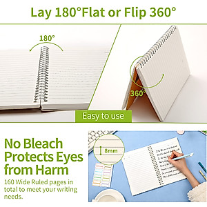 CAGIE 4 Pack Spiral Notebook 5x7 Lined Journal Notebook College Ruled 320 Sheets in Total, 4 Subject A5 Spiral Notebooks for Work School and Notes, 8 Multicolor Tab Stickers Yellow Green Blue Purple