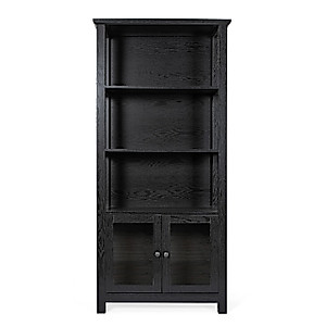 Merrick Lane Omaha Storage Cabinet Bookcase, Modern Farmhouse Cabinet with Open Shelves, Lower Storage Cabinet with Glass Doors, 67.75", Black