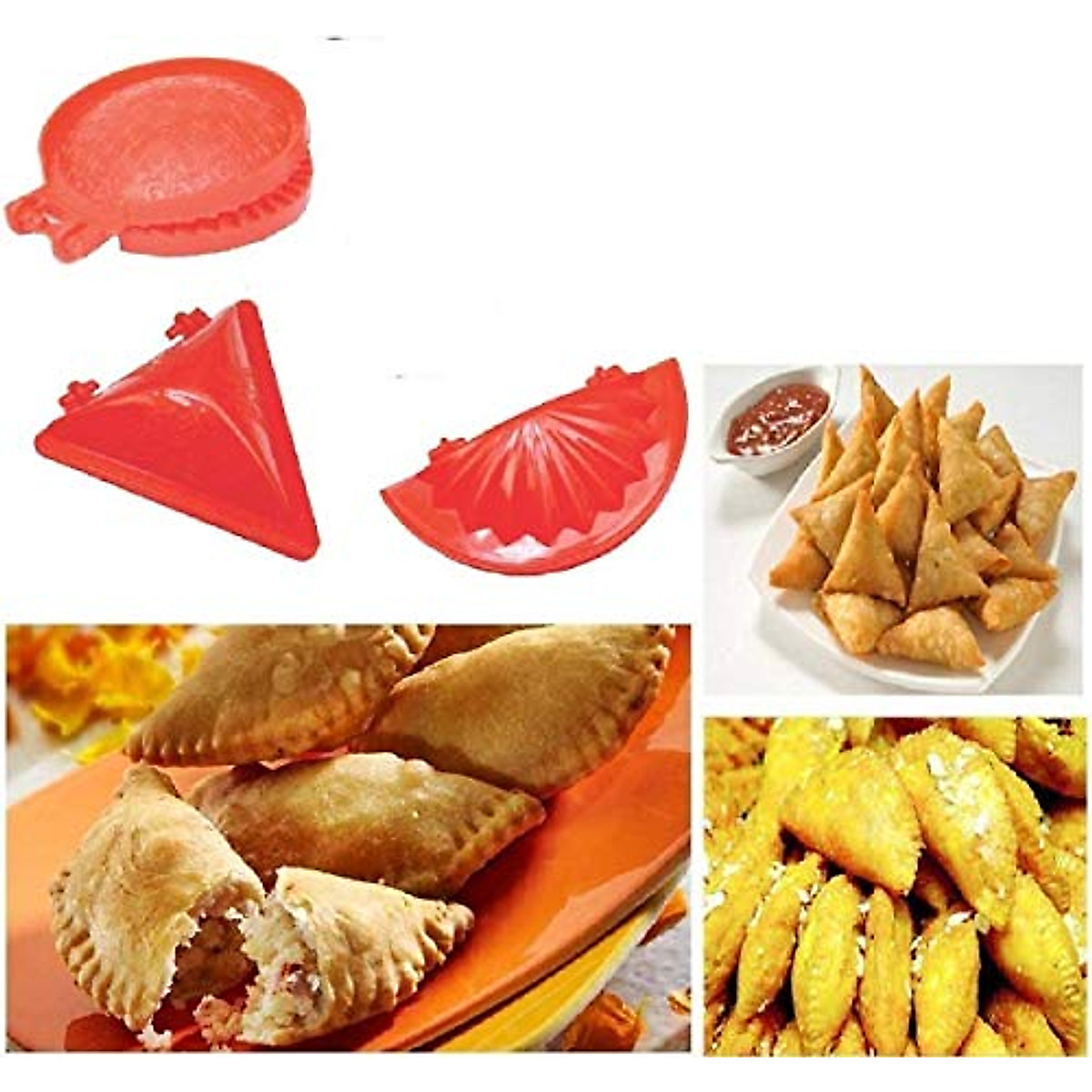 plenzo 4 PCs Heavy Plastic Dough Press Dumpling Samosa Modak Gujiya Pie Mould Maker Kitchen Tool (Professional)