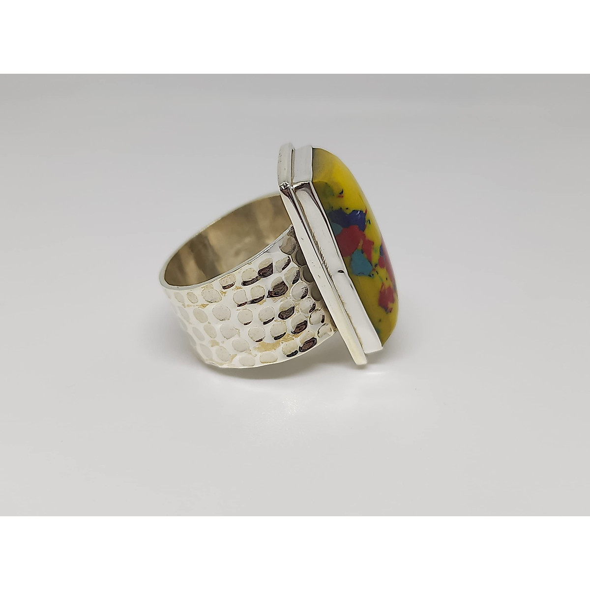 Yellow Turquoise Rectangle Ring for Women Hammered Gemstone Ring 925 Sterling Silver Jewelry Ring Gift for Her (8)