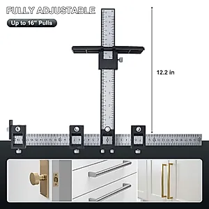 Cabinet Hardware Jig Tool - Adjustable Punch Locator Drill Template Guide, Wood Drilling Dowelling Guide for Installation of Handles Knobs on Doors and Drawer,Black