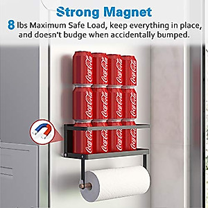 Magnetic Spice Rack, THIPOTEN 2-in-1 Foldable Strong Magnetic Shelf with Paper Towel Holder, Perfect Space Saver for Small Kitchen/Apartment, Easy to Install on The Side of Refrigerator(Black)
