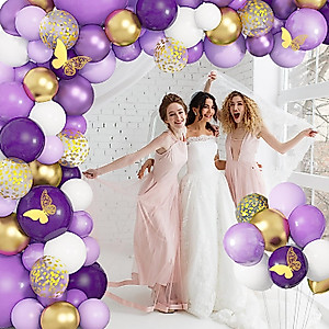 Ouddy Party Purple Balloons Garland Arch Kit,152Pcs Light Pastel Purple Gold Balloon Confetti Metallic Balloons for Baby Shower Wedding Mothers Day Purple Butterfly Birthday Party Decorations Supplies