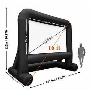 16 FT Outdoor Inflatable Projector Screen – One-Piece Design, Easy Setup Blow-Up Screen with Quiet Fan, Perfect for Backyard Movie Nights & Events (Stable Base)