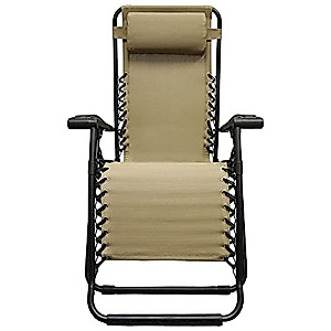 Caravan Sports Zero Gravity Outdoor Portable Folding Camping Lawn Deck Patio Pool Recliner Lounge Chair for Adults, Adjustable Headrest, Beige