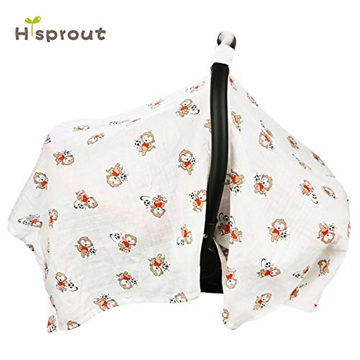 Hi Sprout Breathable Cotton Muslin Canopy Car Seat Cover for Girls and Boys (Little Monkey）