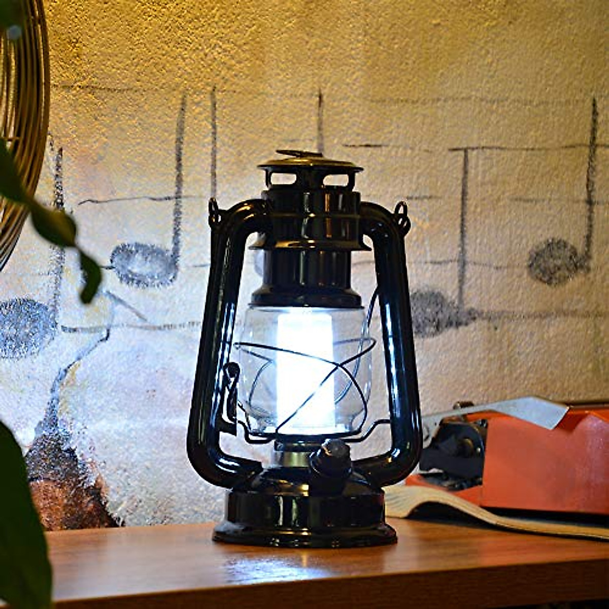 YAKii LED Vintage Lantern Metal Hanging Hurricane Lantern 12 LED Dimmer Switch Cold White Battery Operated Lantern Power Outage Indoor Camping Lighting Outdoor Brooklyn Lantern (Black 2 Pack)