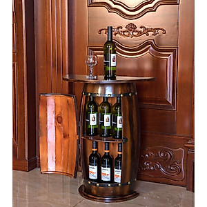 Vintiquewise Rustic Lockable Barrel Shaped Wine Bar Cabinet Wooden End Table