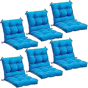 Marsui 6 Pcs Outdoor Indoor Seat and Back Chair Cushions Tufted Pillow All Weather Seasonal Replacement Cushions with Ties Patio Furniture Cushions Outdoor Furniture (Blue)